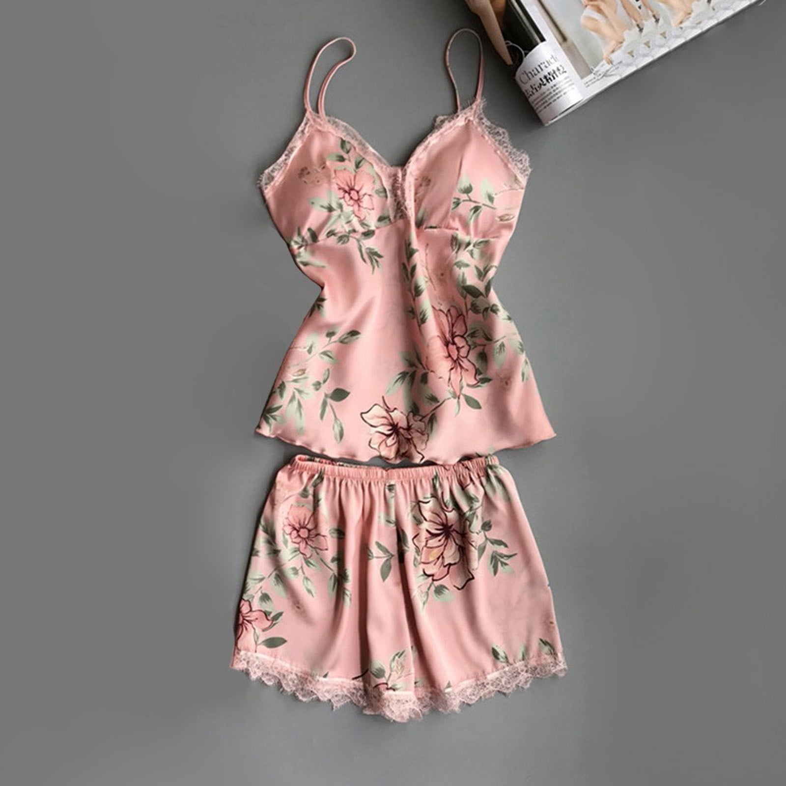 Fafwyp Sexy Silk Satin Pajamas For Women Womens Summer Soft Floral
