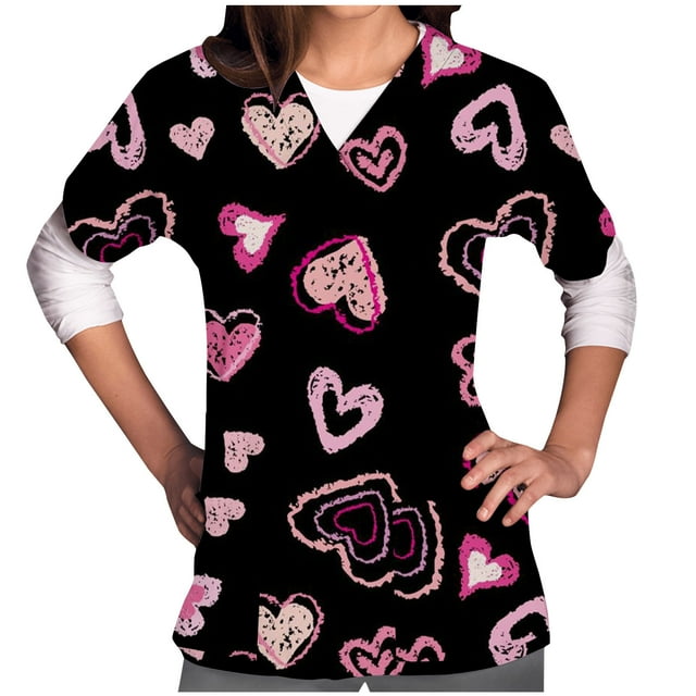 Fafwyp Valentines Day Scrubs For Womenwomens Heart Print Scrubs Tops