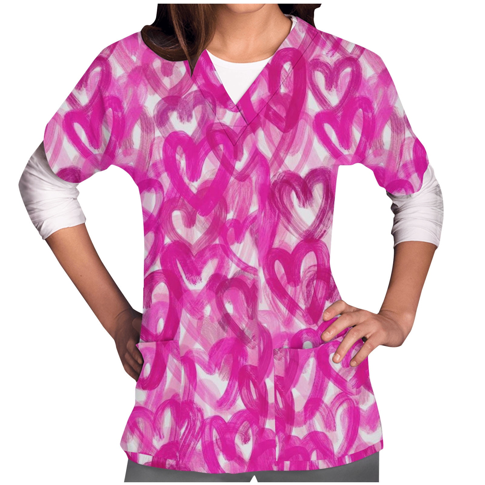 Fafwyp Valentines Day Scrubs For Womenwomens Heart Print Scrubs Tops