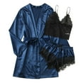 Fafwyp Womens 3pcs Pajamas Sets Satin Silk Long Sleeve V Neck Robe