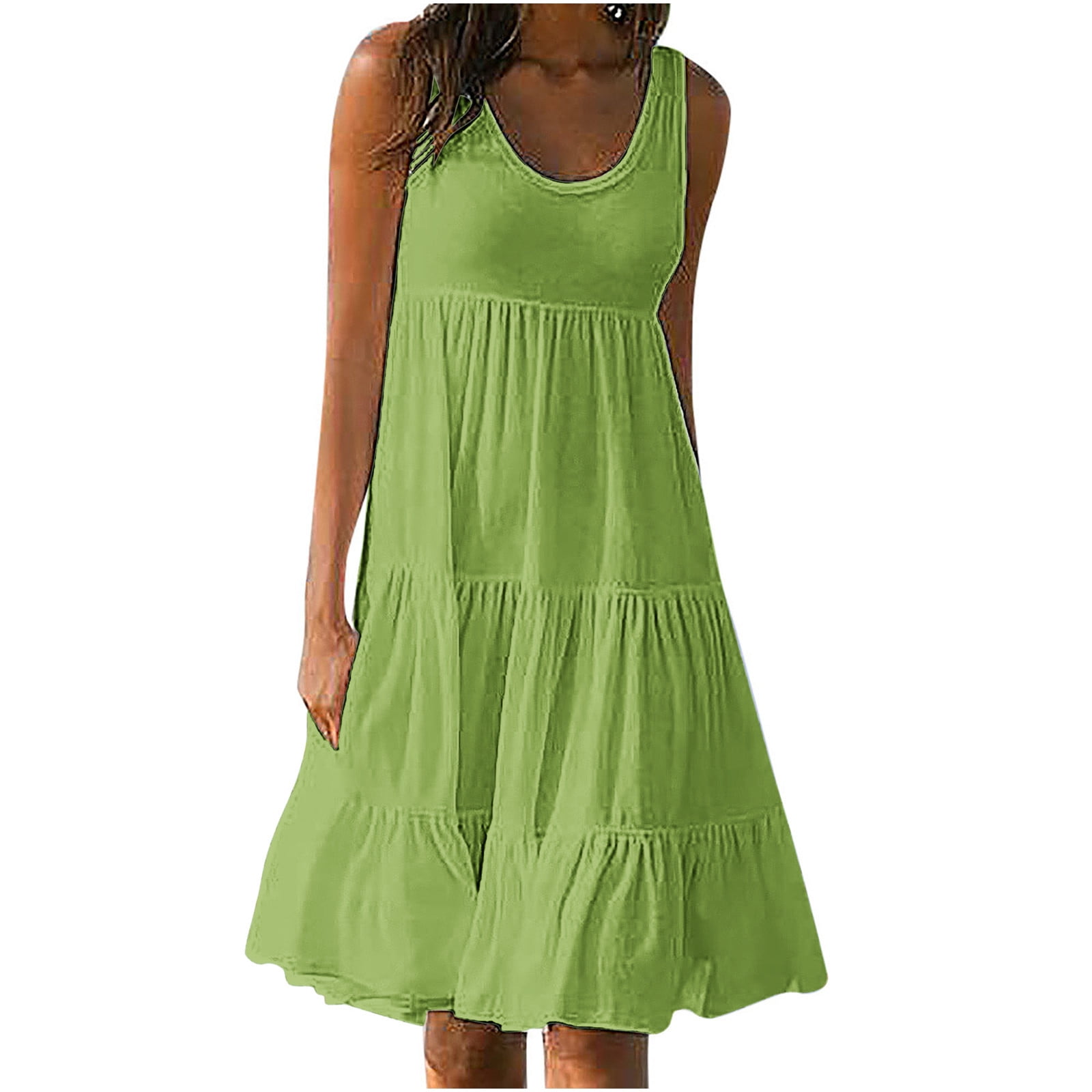 FAFWYP Women's Summer Casual Plus Size Tank Dress Sleeveless Round Neck ...