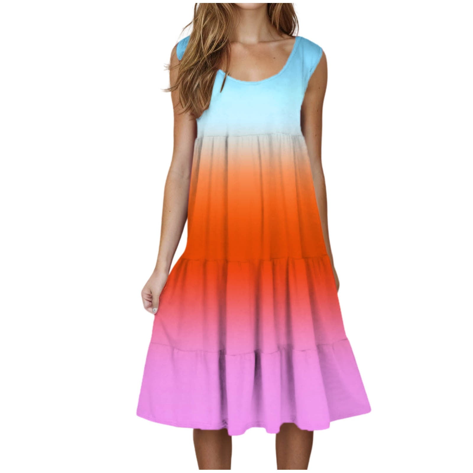 FAFWYP Women's Summer Dresses 2025 Solid Color Sleeveless Round Neck ...