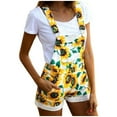 FAFWYP Womens Summer Casual Sleeveles Sunflower Print Short Overalls ...