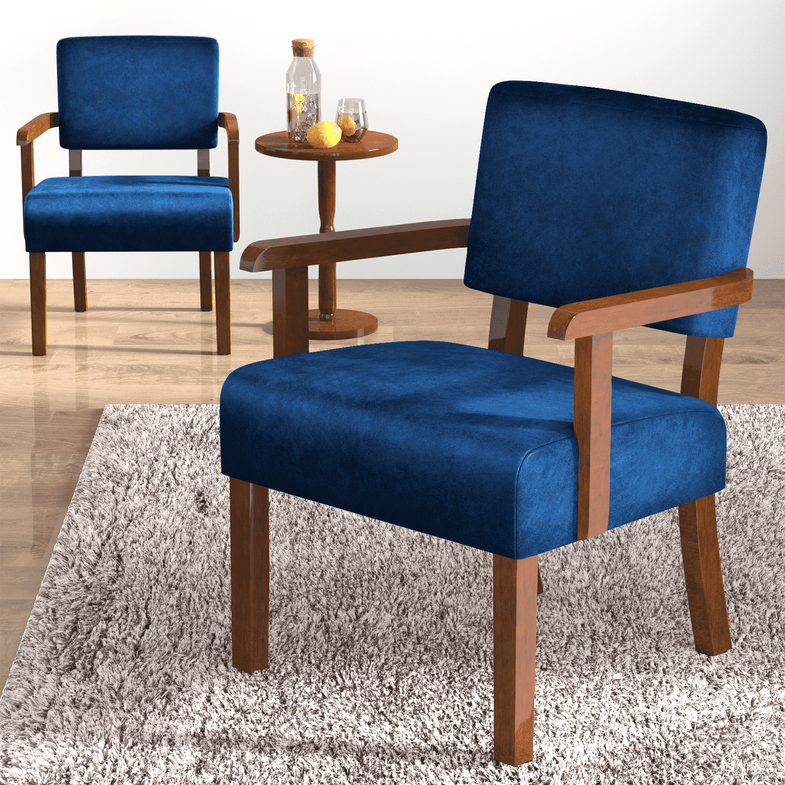 FAGAGA Accent Chair Set of 2 with Table, Mid Century Modern Upholstered ...