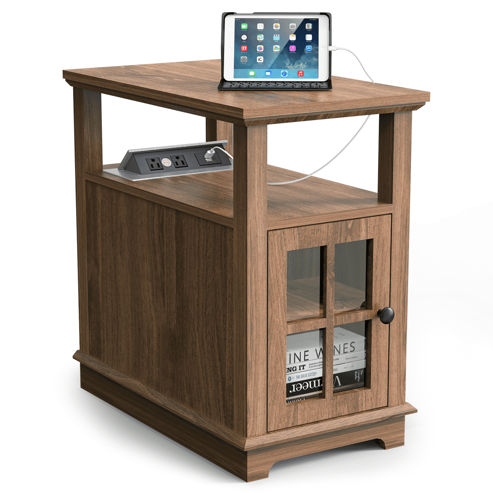 FAGAGA Accent End Table with Built-in Outlets Charging Station ...
