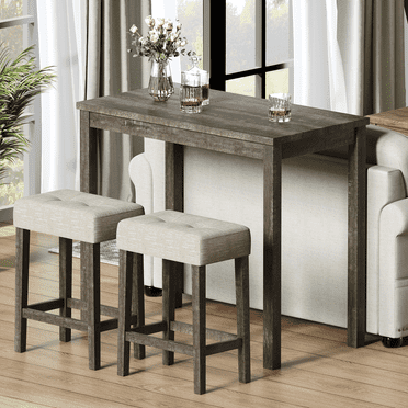SESSLIFE 4-Piece Counter Height Bar Table Set, 3 Stools with Storage ...