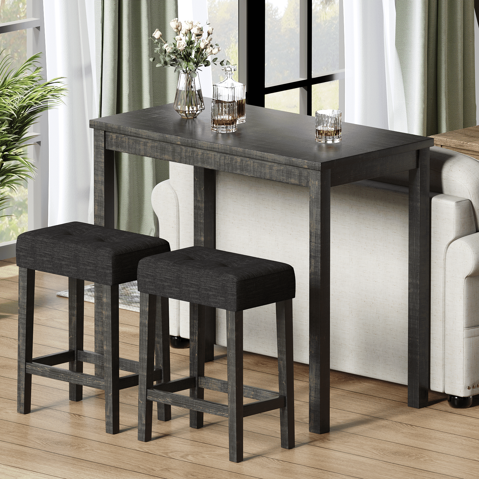 Sesslife 4-Piece Counter Height Bar Table Set with 3 Stools, Compact ...
