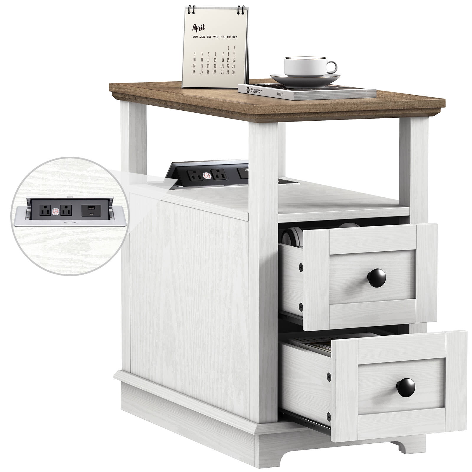 FAGAGA End Table with Charging Station, 23.6" Tall Vintage Sofa End ...