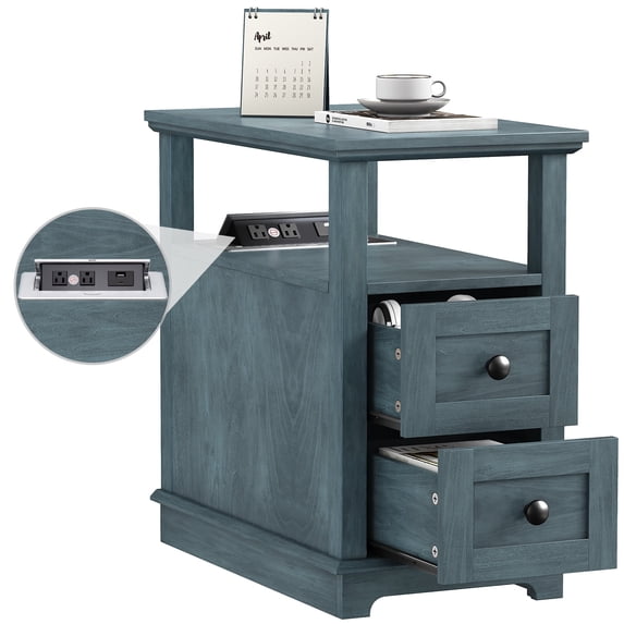 FAGAGA End Table for Living Room with 2 Drawers, Retro Sofa Side Table ...