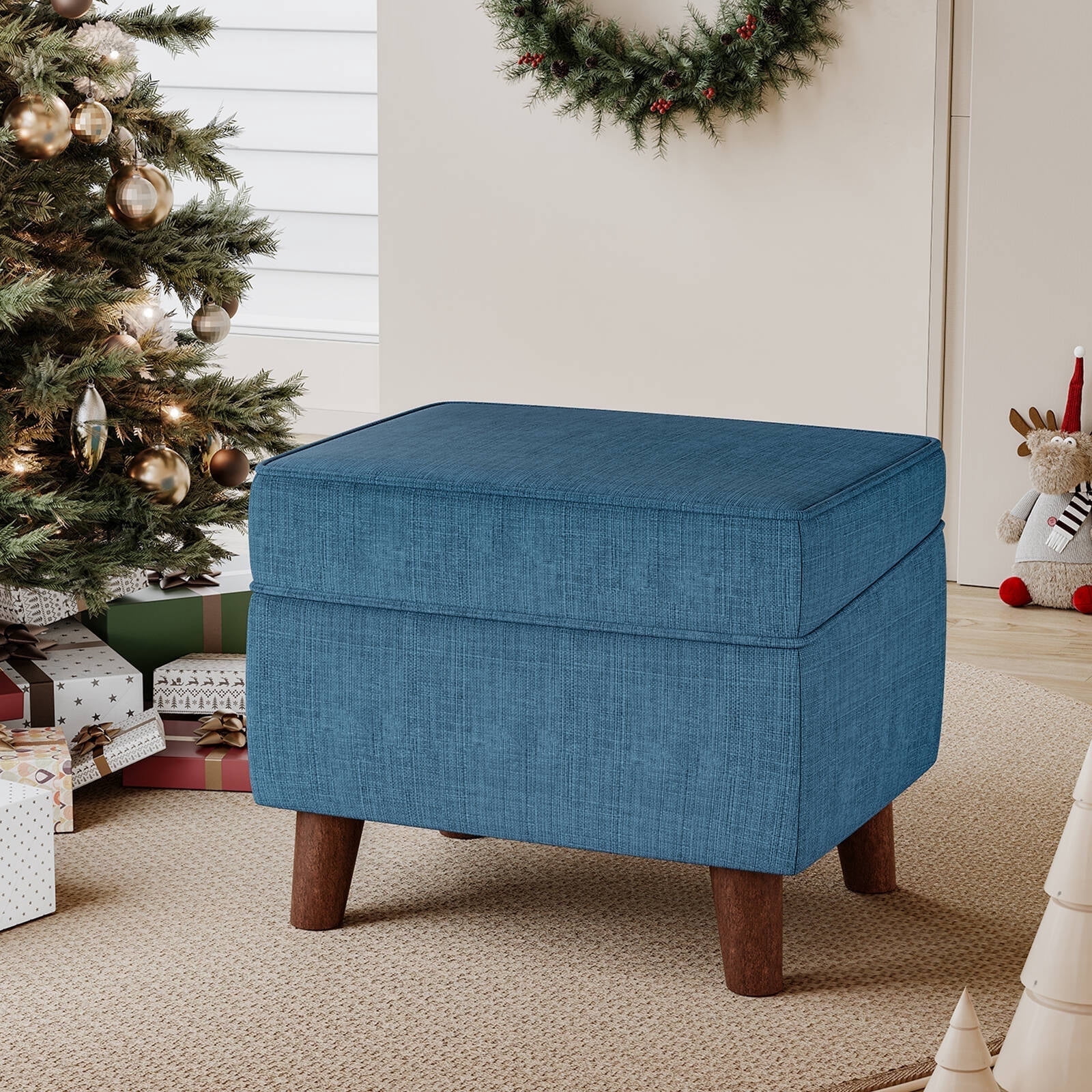 FAGAGA, Large Footstool Ottoman, 18.5"L x 15.75"W x 15.75"H, Blue ...