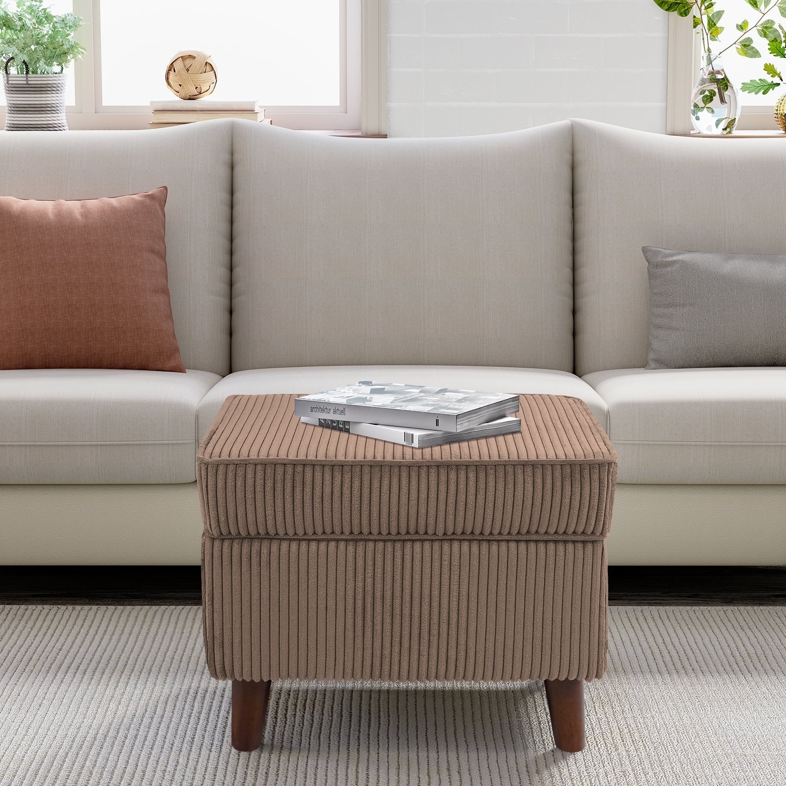 FAGAGA Large Storage Ottoman, Adjustable Foot Stool for Living Room ...