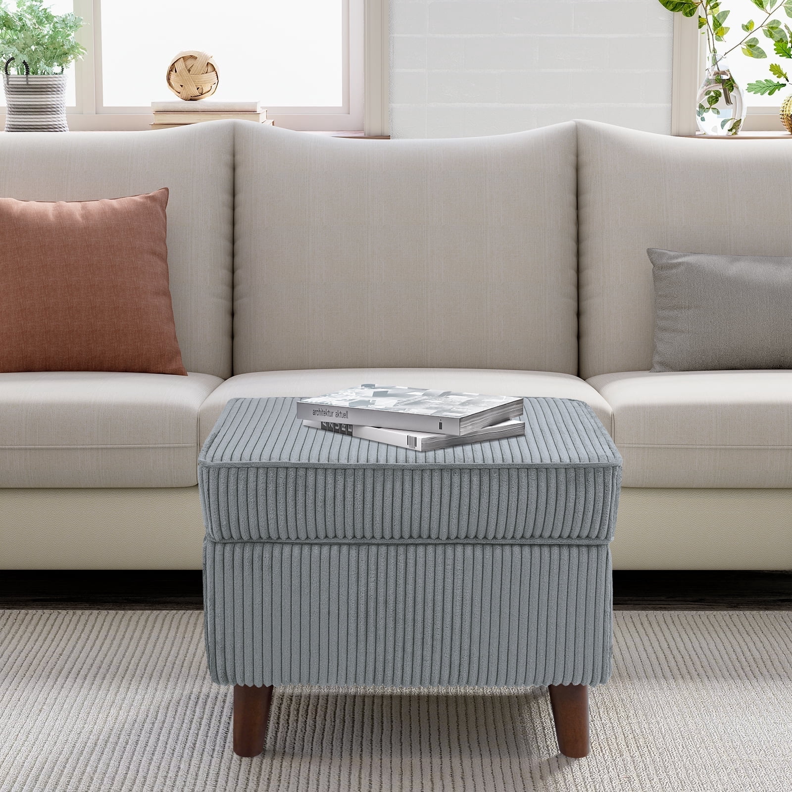 FAGAGA Large Storage Ottoman, Adjustable Foot Stool for Living Room ...