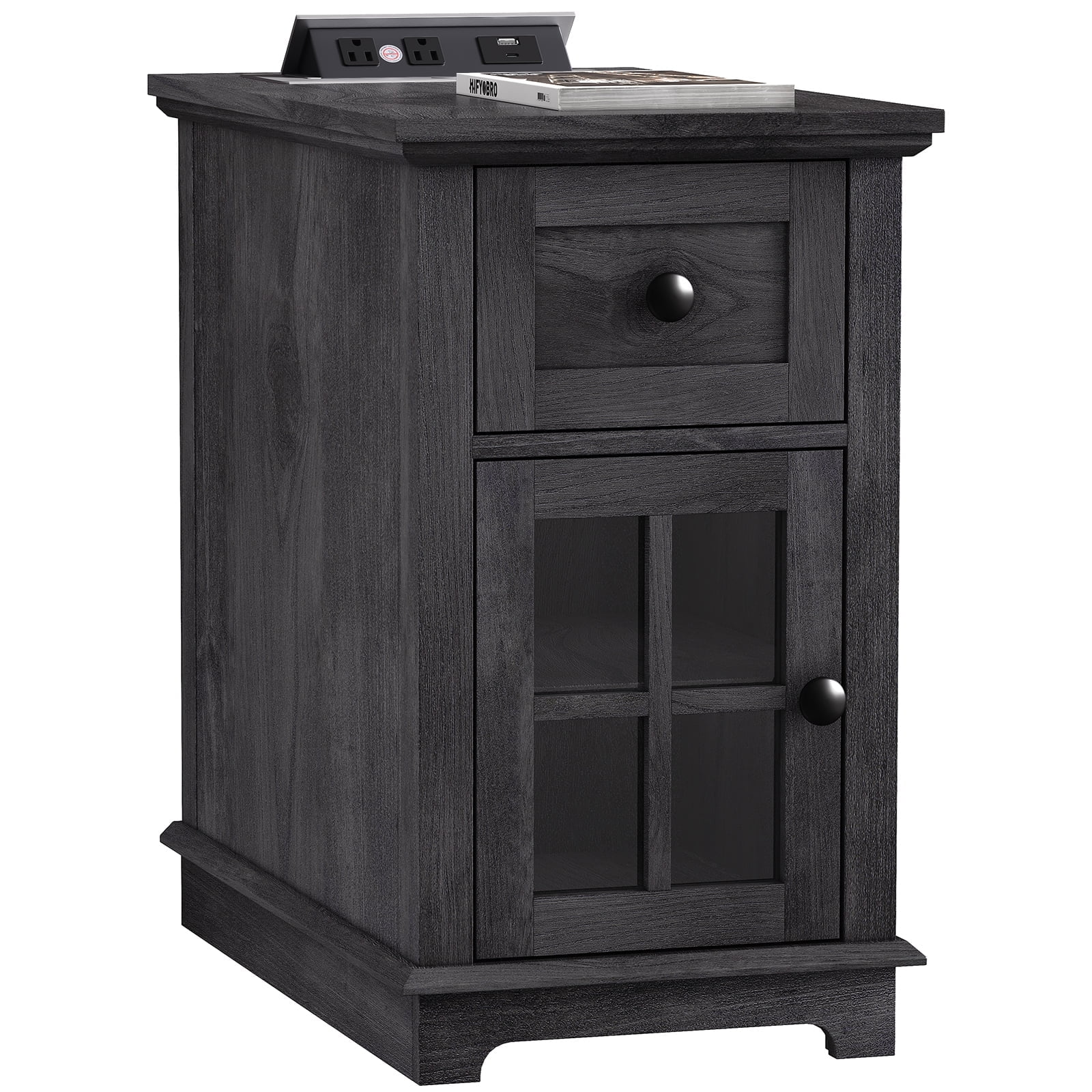 FAGAGA Narrow End Table with Flip Top Charging Station, Side Table with ...