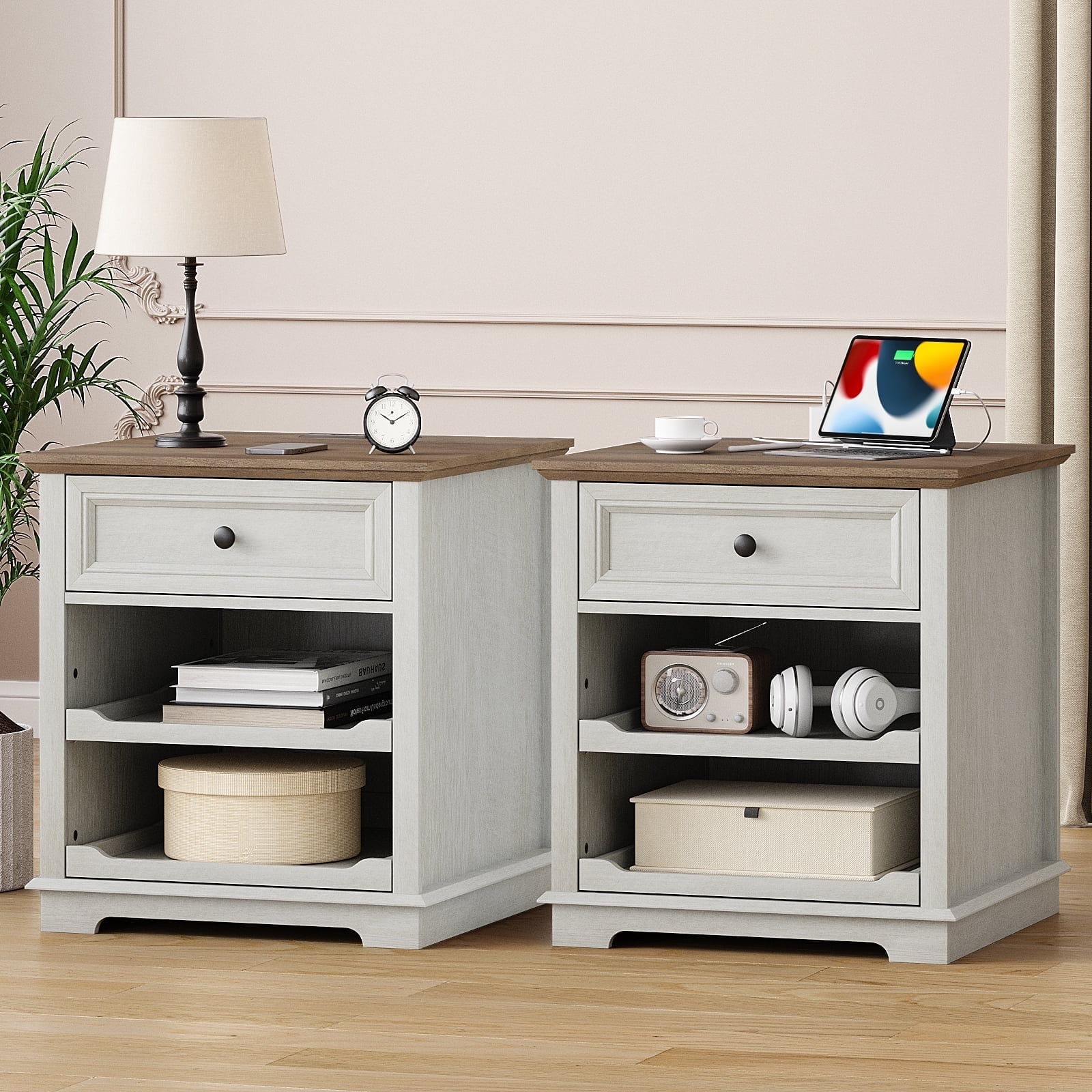FAGAGA Nightstands Set of 2 with Charging Station, End Table with ...