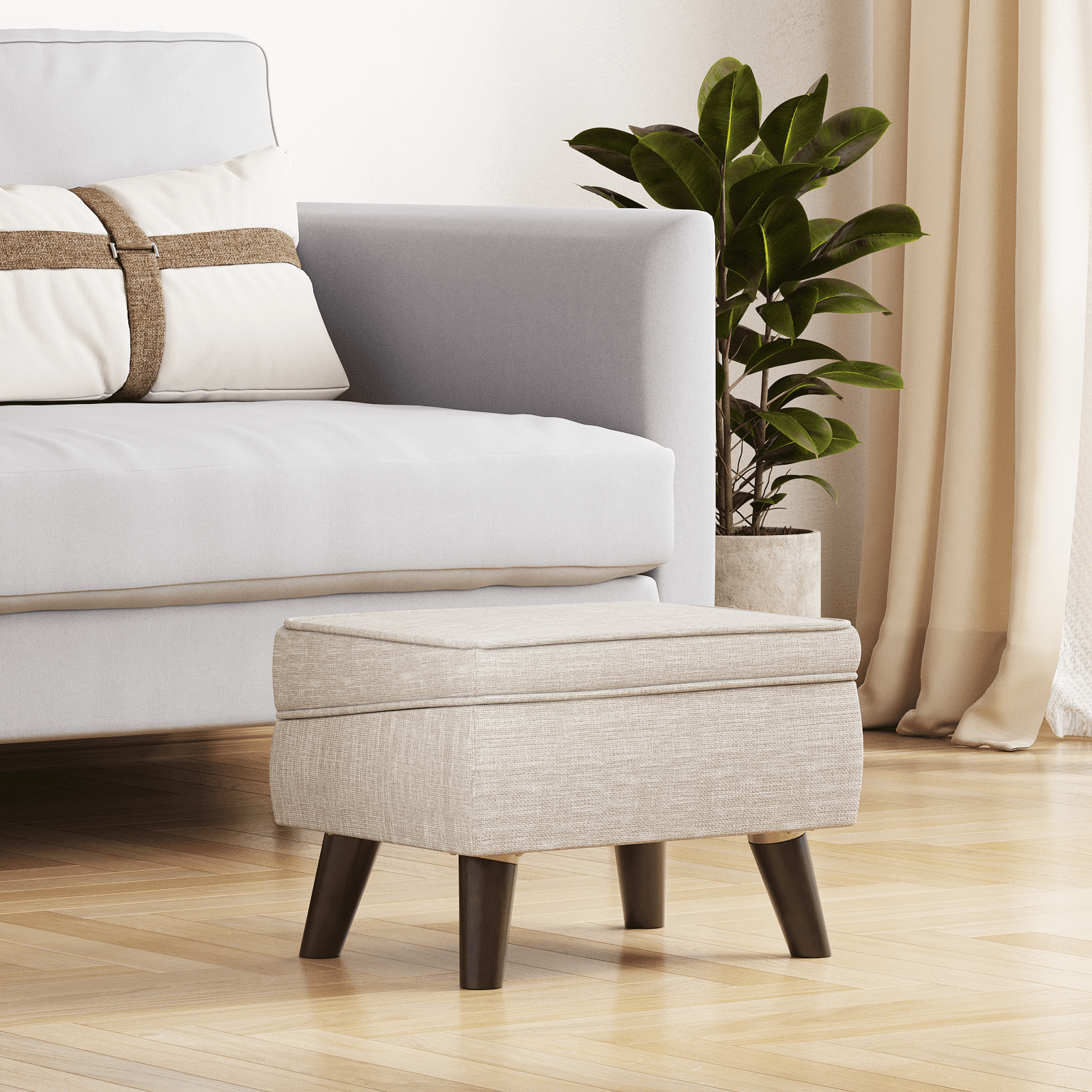 "FAGAGA Small Storage Ottoman, Adjustable Foot Stool, Upholstered Linen ...