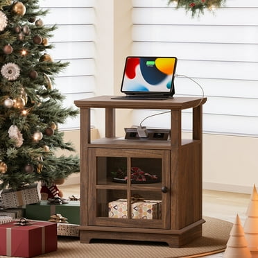 Costway 2-Tier Round Side End Table with Drawer, Storage for Small ...