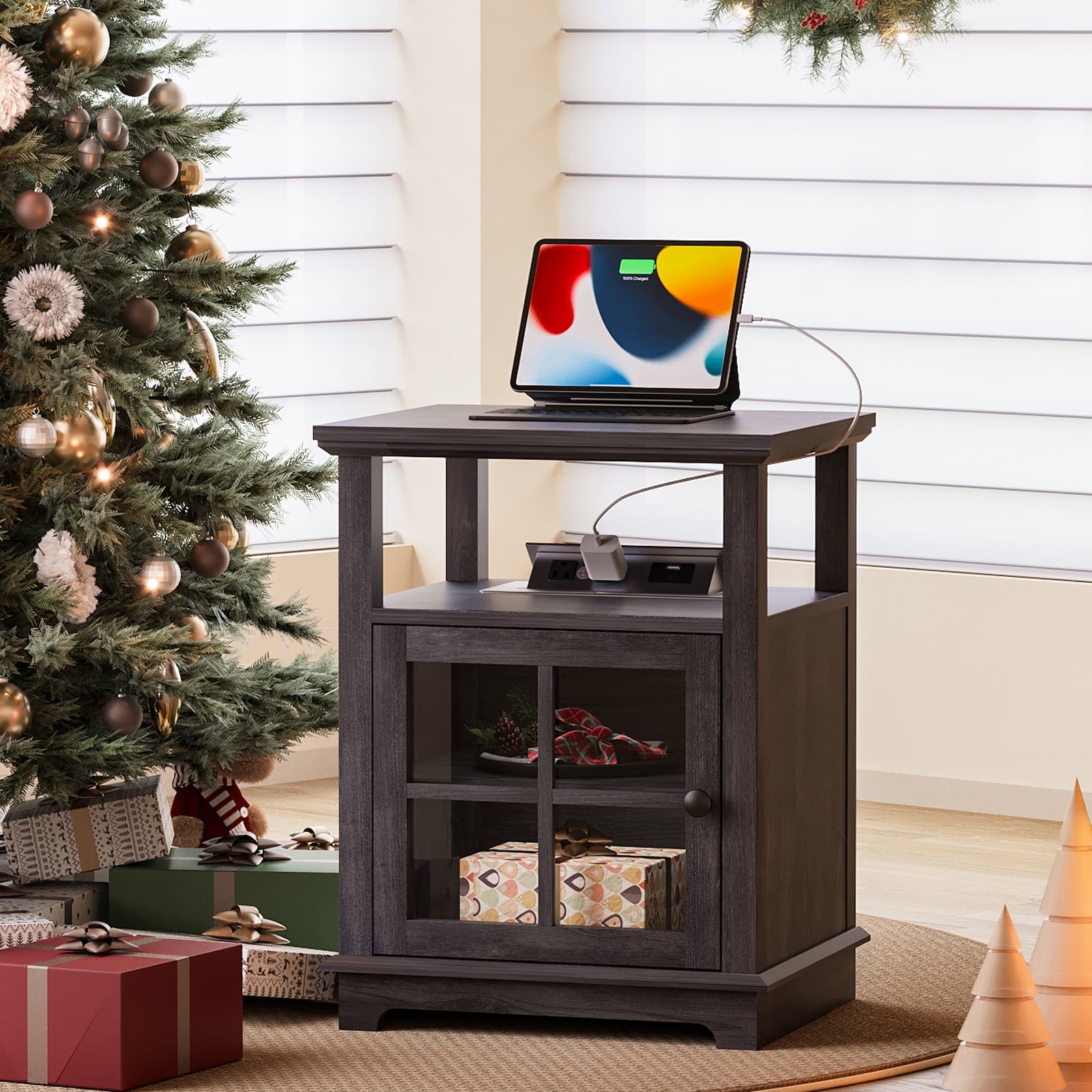 FAGAGA Wooden End Table with Charging Station, Living Room Side Tables ...