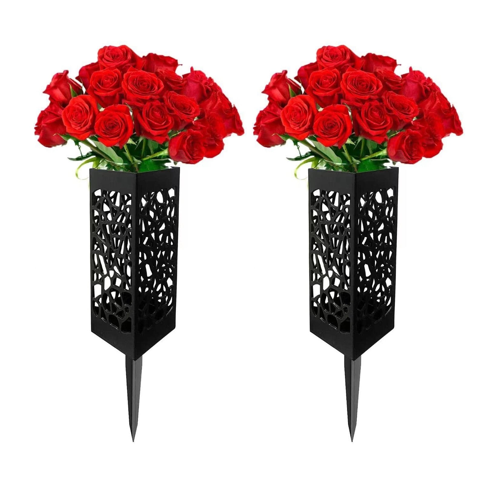 Grave Flower Holder Black Plastic Vase with Ground Insert, Drainage ...
