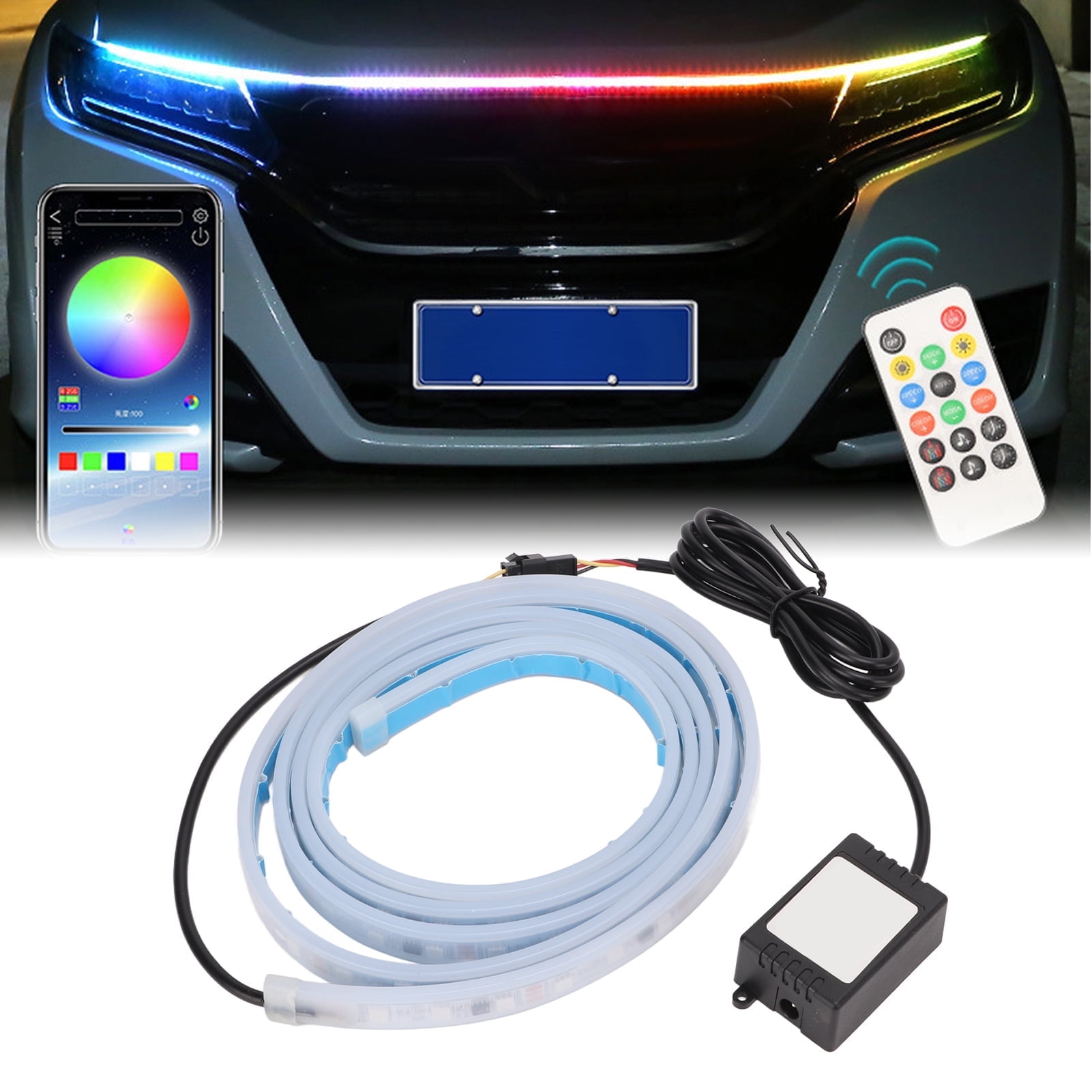 Car Exterior Ambient Lighting,70 In Car Hood Strip Light 12V RGB ...