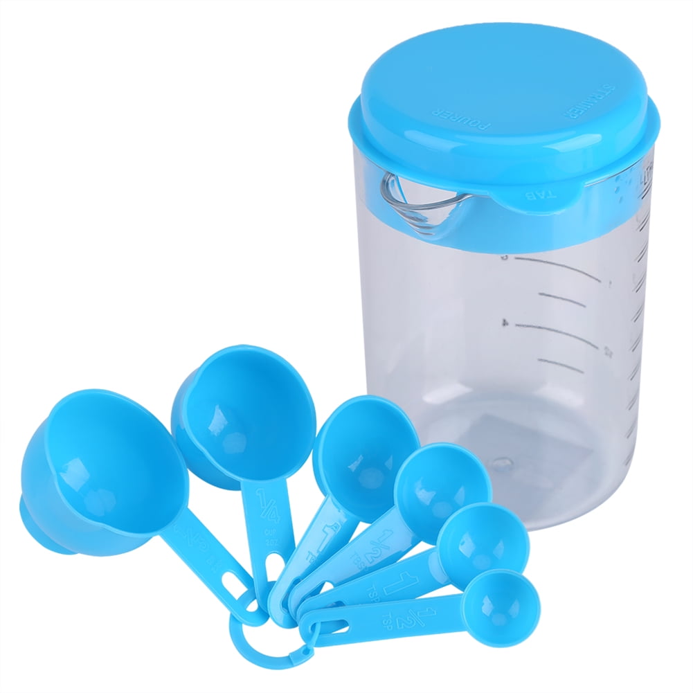 Plastic Measuring Cup Spoons Set, 7Pcs Kitchen Measuring Cups + Spoons ...