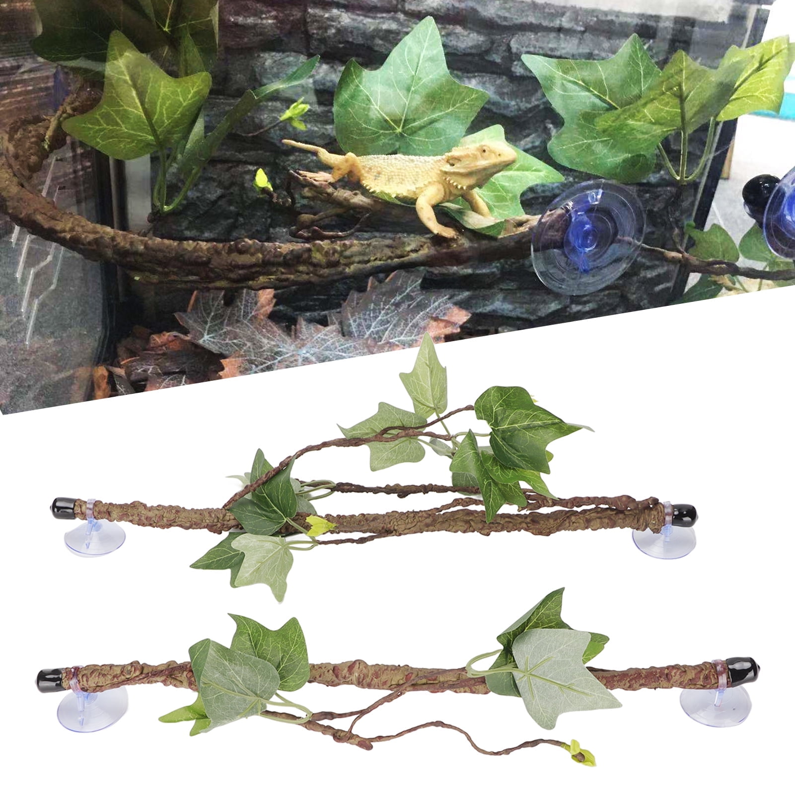 FAGINEY Reptile Branch Decoration, Corner Terrarium Plant with Suction ...