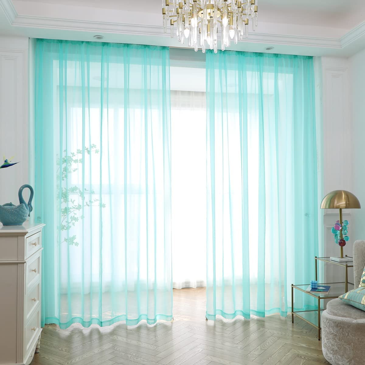 FAGRSA-Window Sheer Lake Blue Curtains 130 Inches Long 2 Panels Sheer ...
