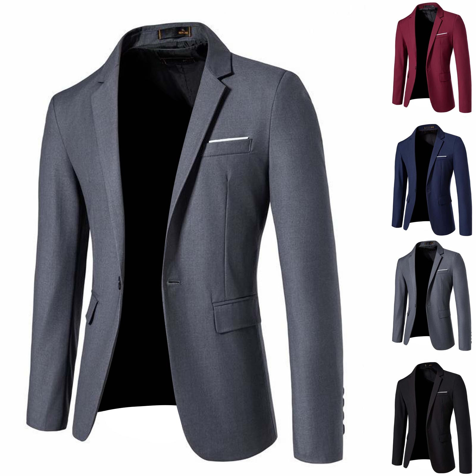 FAHUOMU Men Work Suit Plain Blazers Collar Neck Jacket Outfit Long ...