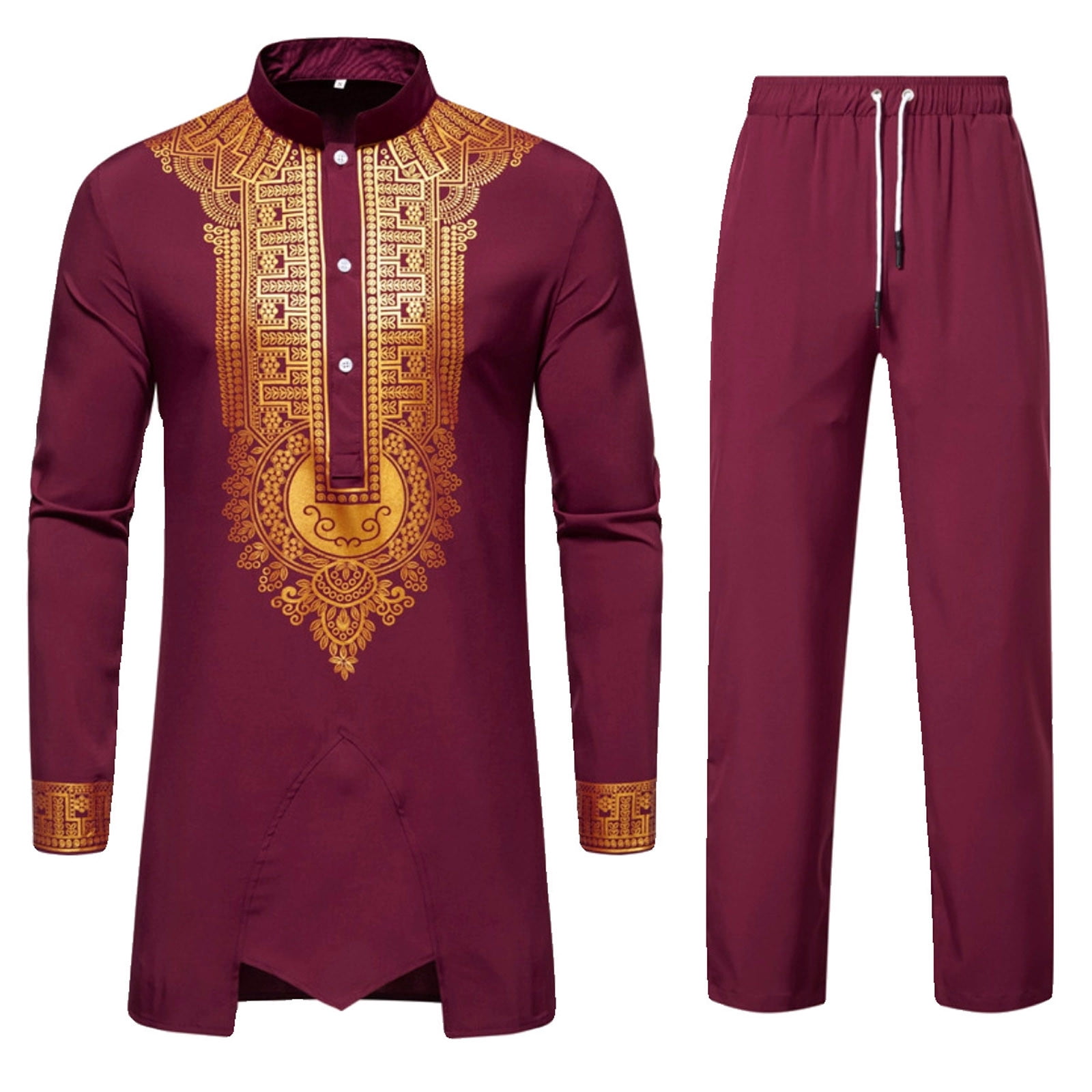 FAHUOMU Men's Africa Suit Long Sleeve Print Dashiki and Pants Outfit ...
