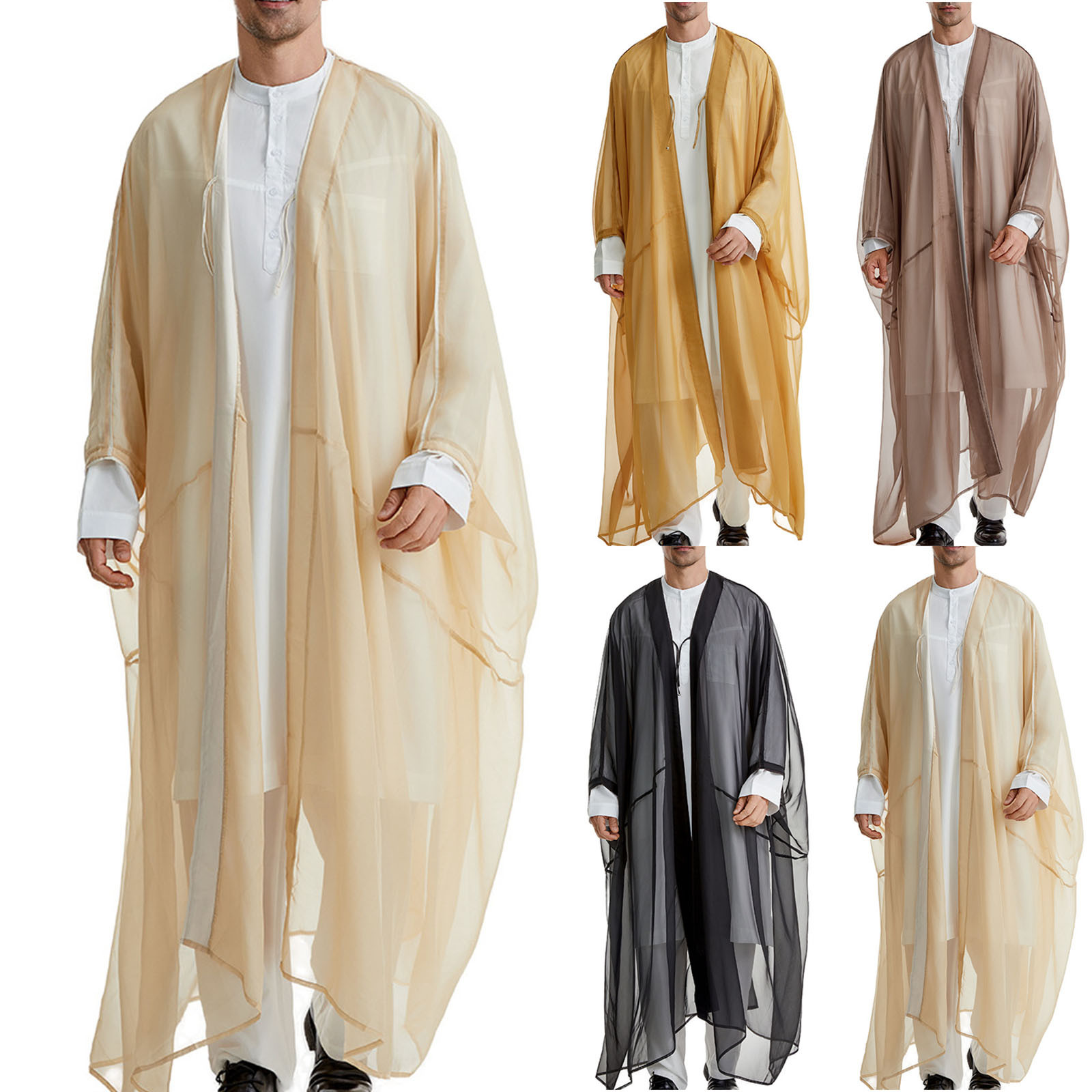 FAHUOMU Men's Muslim Robe Casual Long Sleeve Crew Neck Tunic Thobe for ...