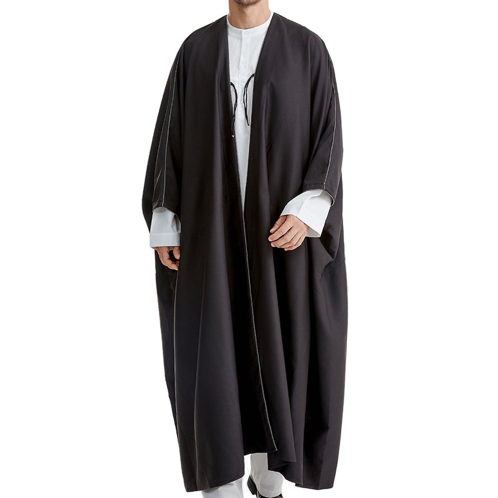 FAHUOMU Men's Muslim Robe Casual Long Sleeve Crew Neck Tunic Thobe for ...