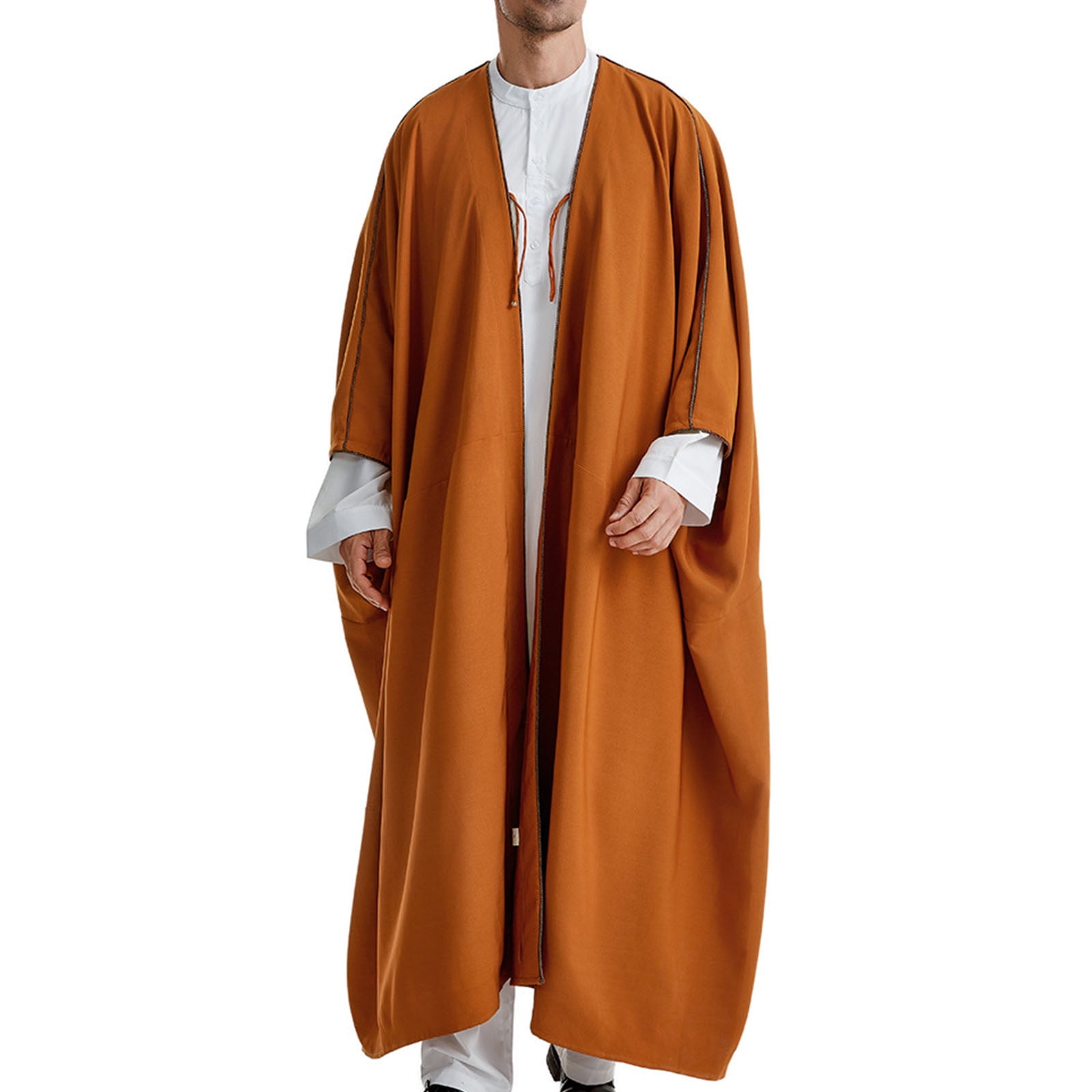 FAHUOMU Men's Muslim Robe Casual Long Sleeve Crew Neck Tunic Thobe for ...