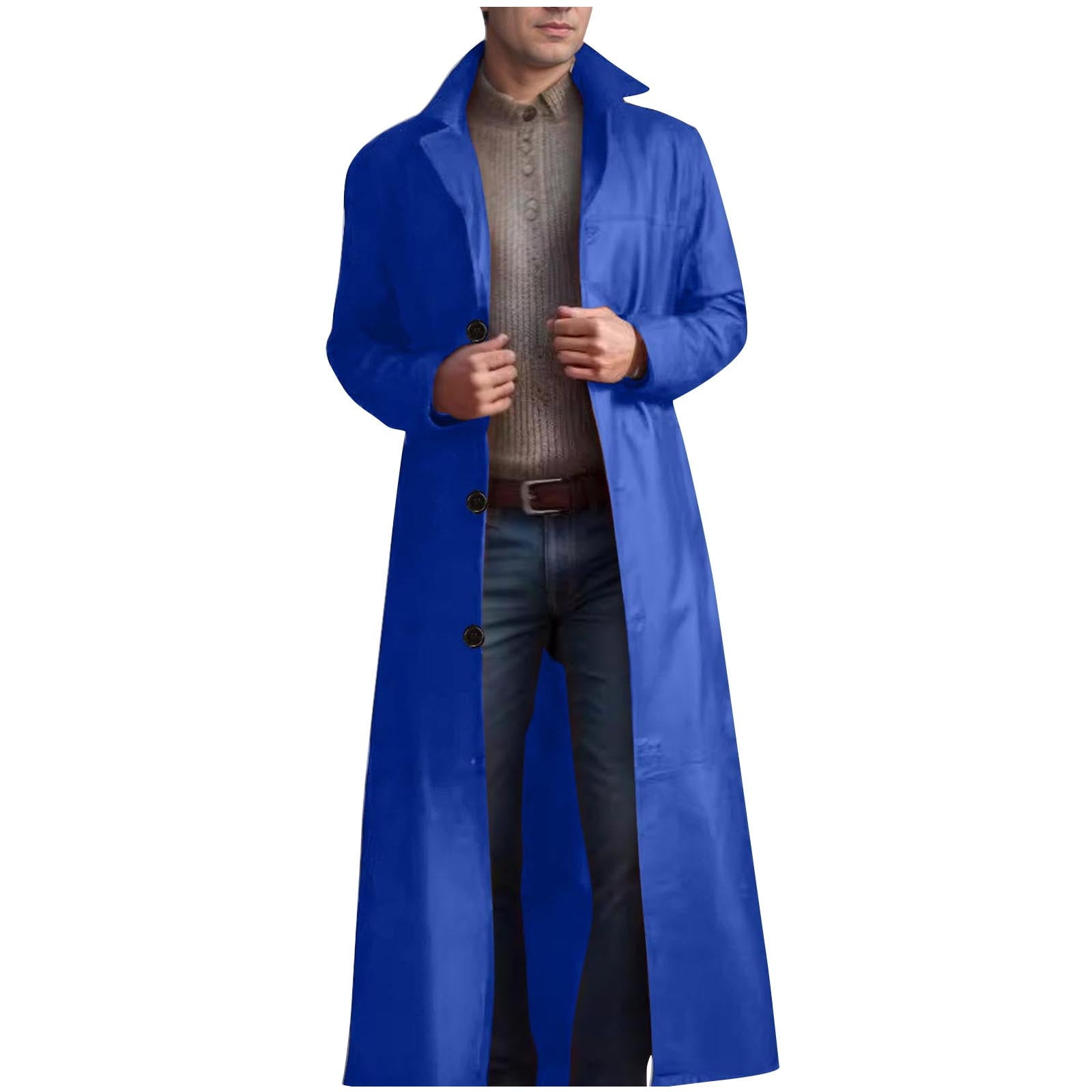 FAHUOMU Mens Retro Black Leather Jacket Long Steampunk Overcoat German ...