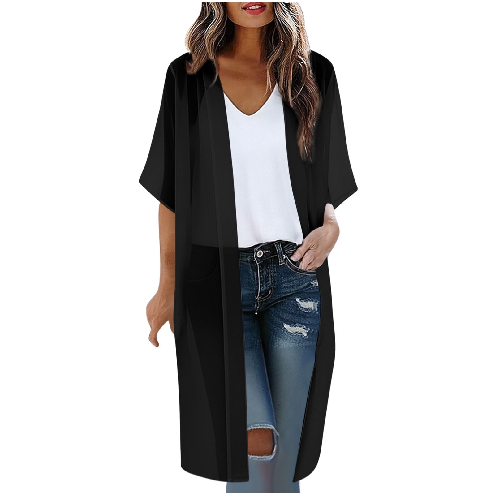 FAHUOMU Women's Cardigan Tops Half Sleeve Breathable Loose Fit Summer ...