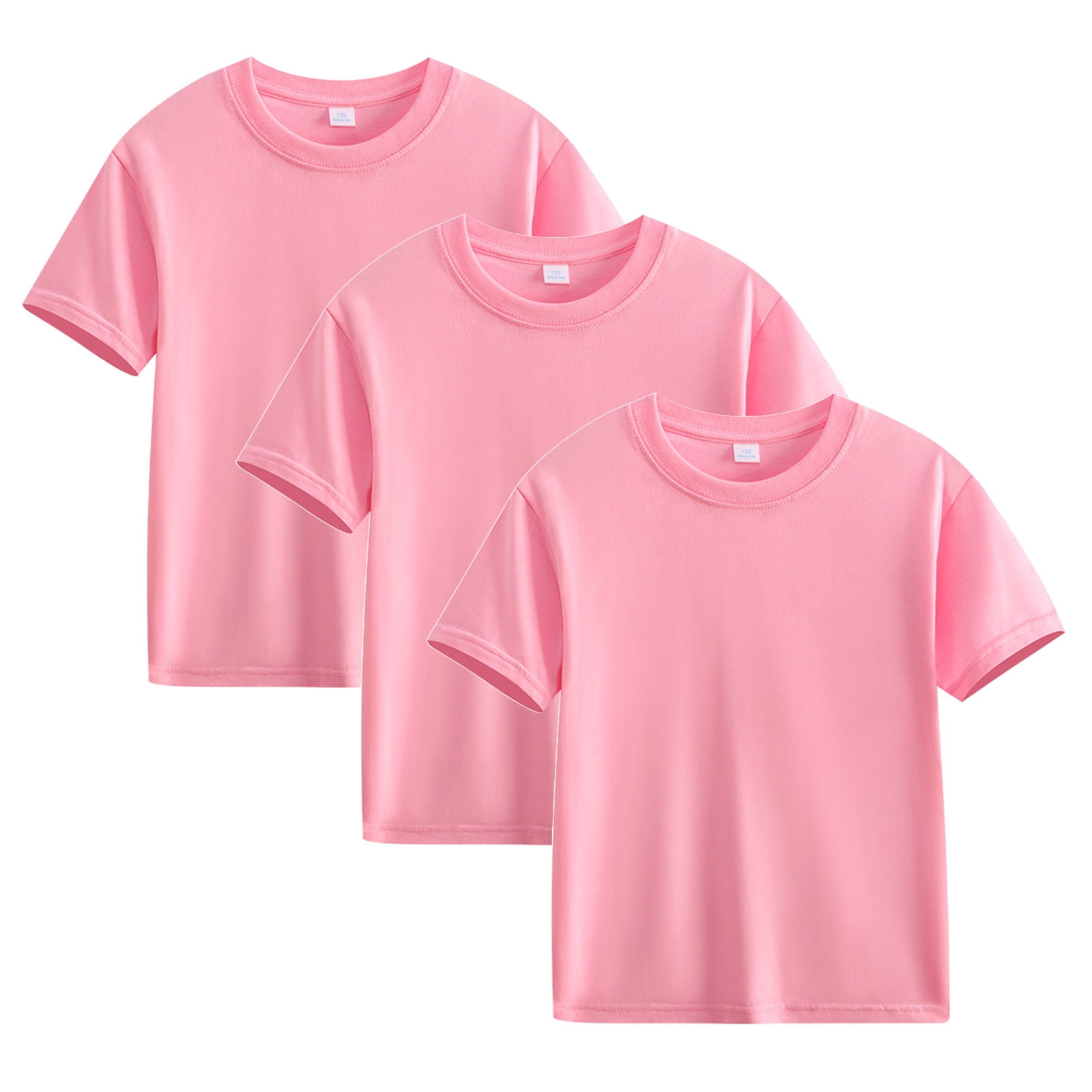 FAHXNVB 3 Pack Girls Short Sleeve T-Shirts Crewneck Soft Cotton Solid ...
