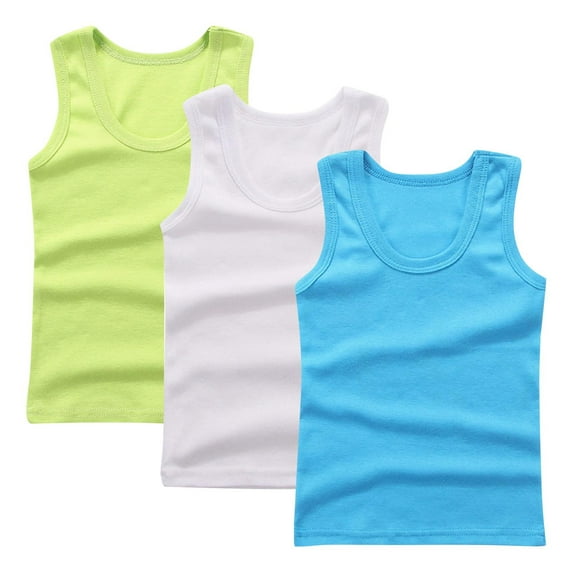 FAHXNVB 3 Pack Little Boys Solid Colors Crewneck Tank Tops Cotton Soft ...