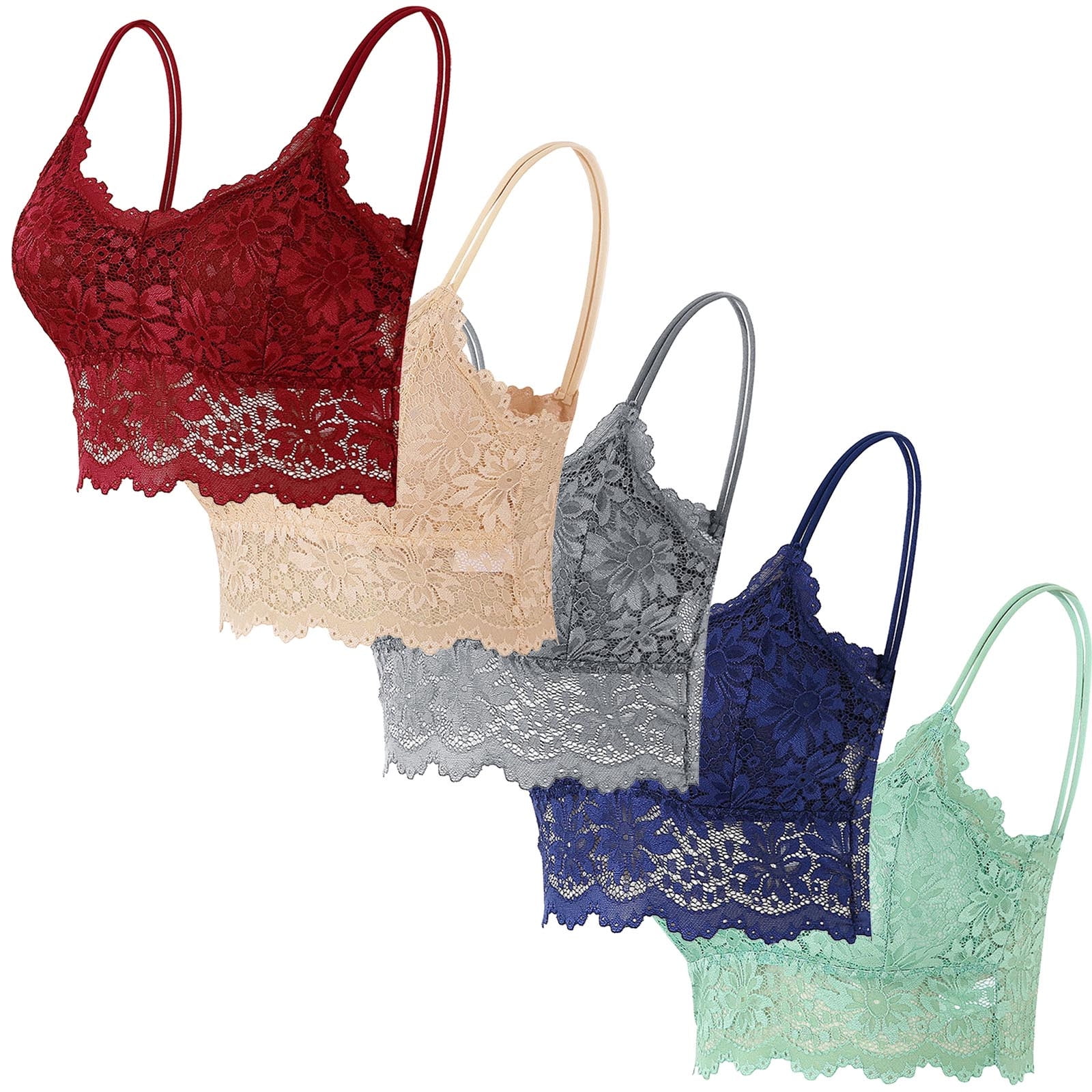 FAHXNVB 5 Pcs Lace Cami Bralettes for Women Floral Non Padded Spaghetti ...