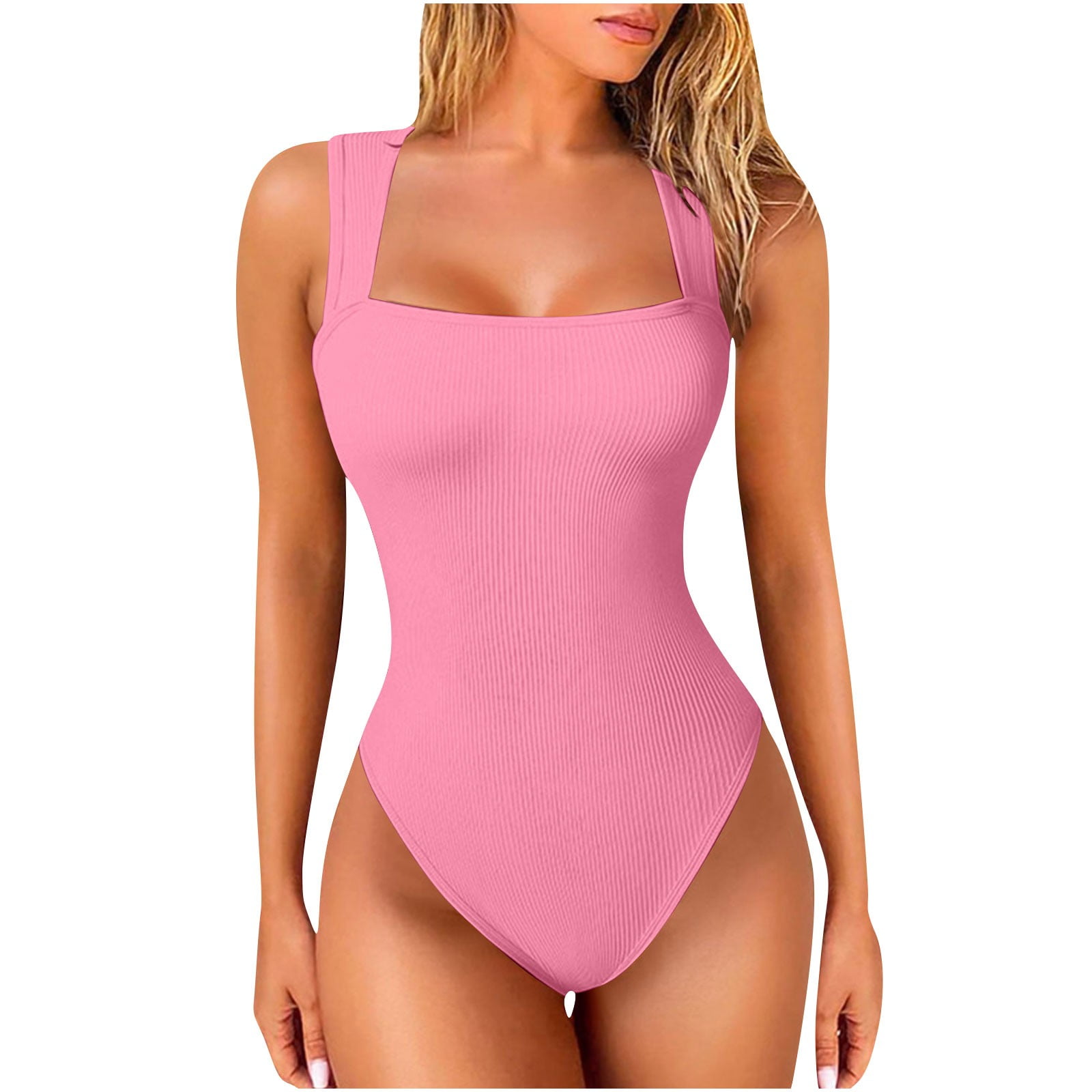 FAHXNVB Bodysuits for Women Sleeveless Square Neck Basic Bodysuit Tank ...