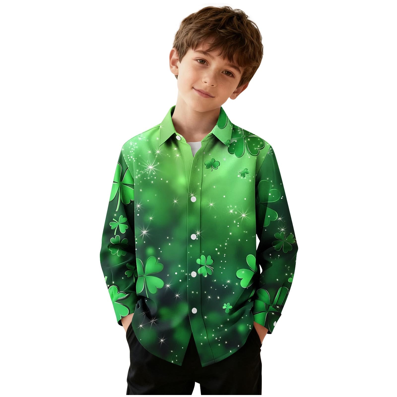 FAHXNVB Boys Button Down T-Shirts Long Sleeve St. Patrick's Day Printed ...