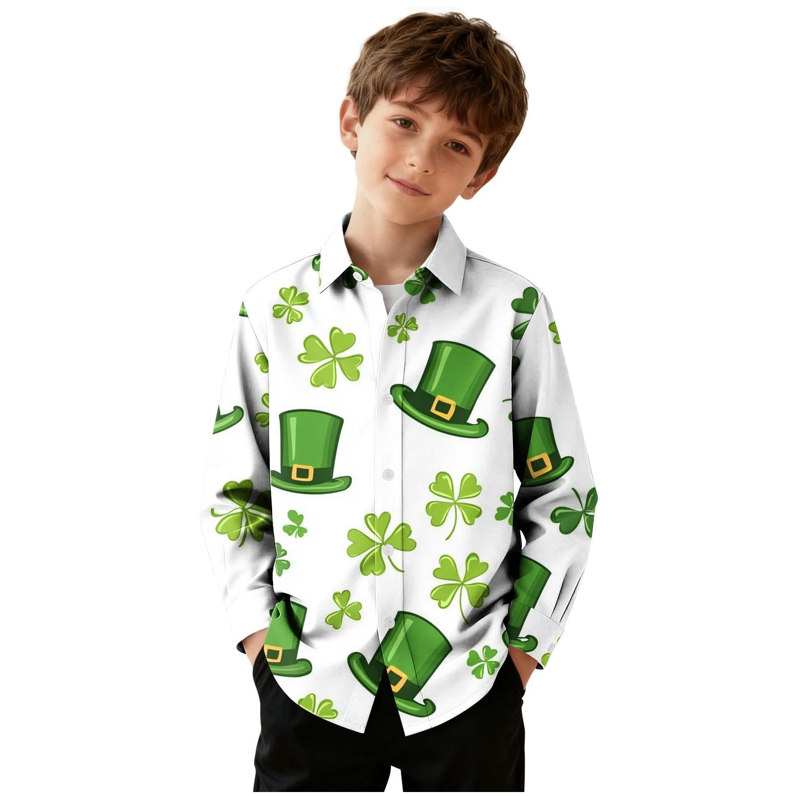 FAHXNVB Boys Button Down T-Shirts Long Sleeve St. Patrick's Day Printed ...