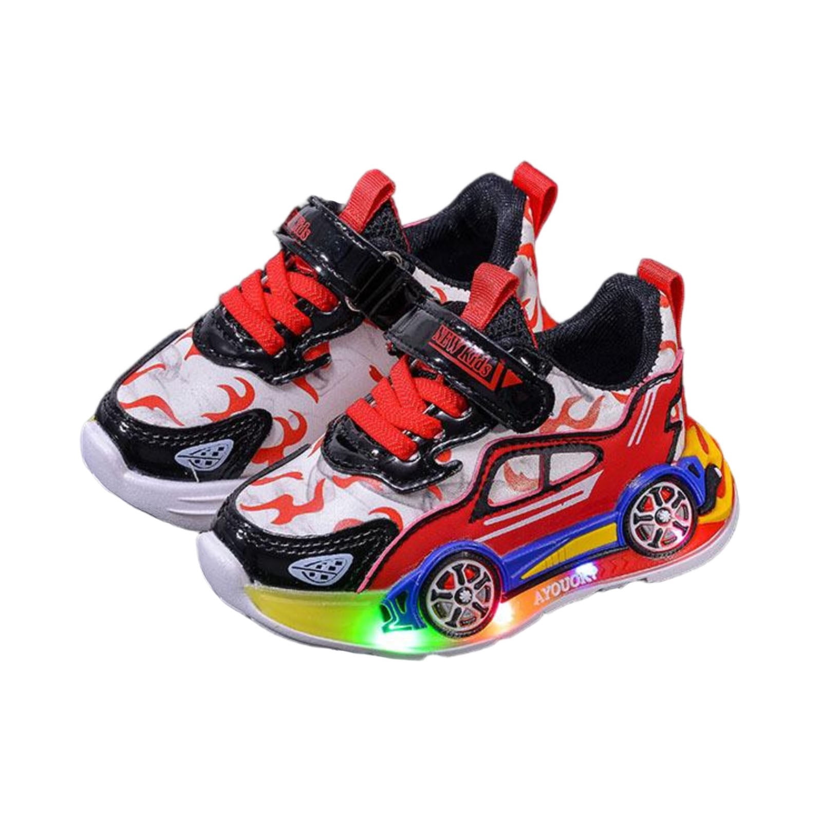 FAHXNVB Boys LED Light Up Car Sneakers Hook and Loop Breathable Mesh ...