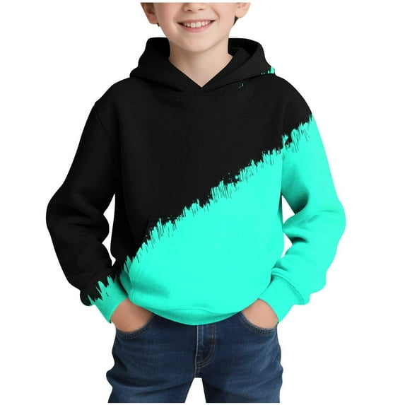 FAHXNVB Boys Long Sleeve Hoodies Cool Color Block Soft Comfortable ...