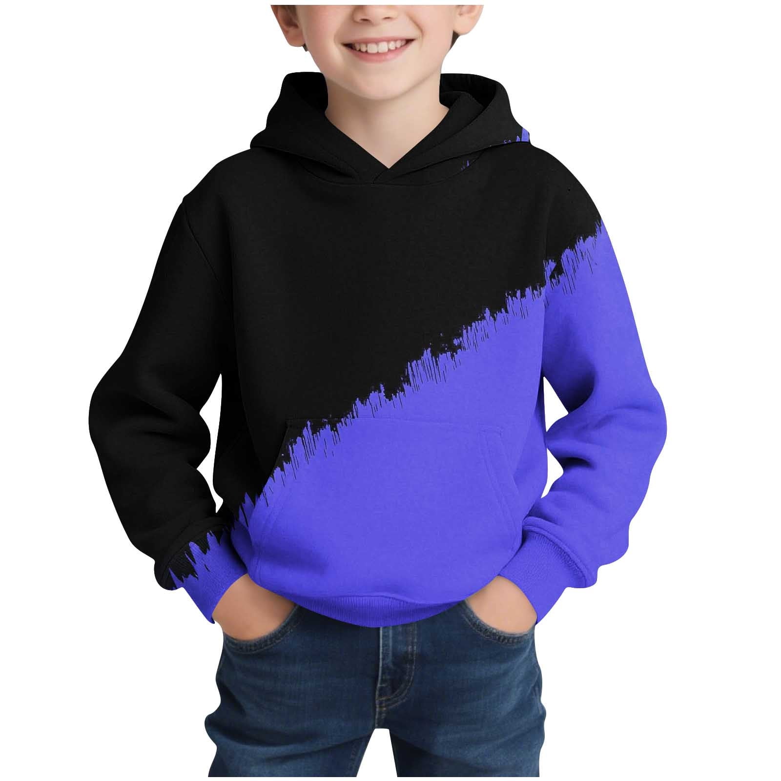 FAHXNVB Boys Long Sleeve Hoodies Cool Color Block Soft Comfortable ...