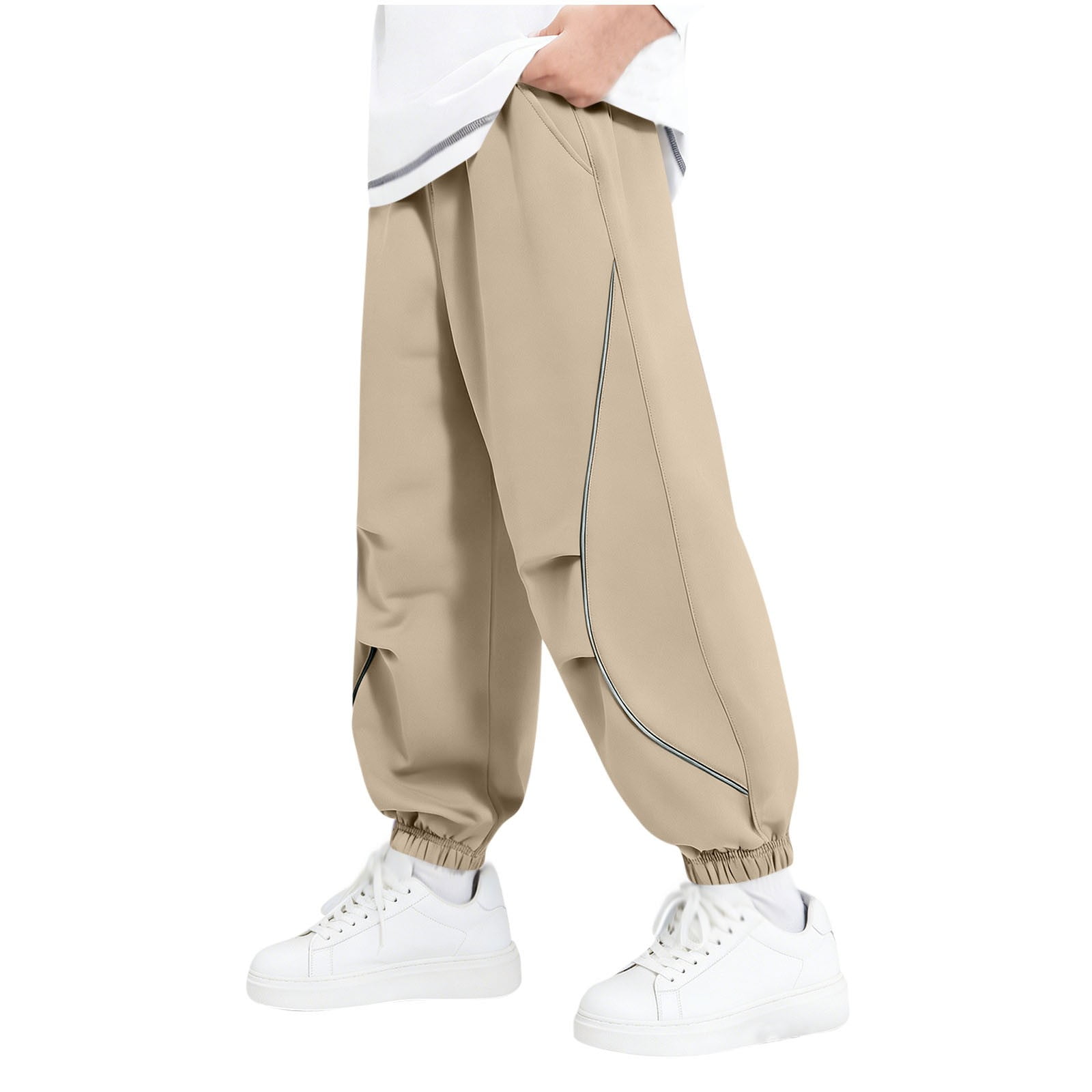 FAHXNVB Boys Wide Leg Cargo Pants Solid Color Baggy Joggers Sweatpants ...