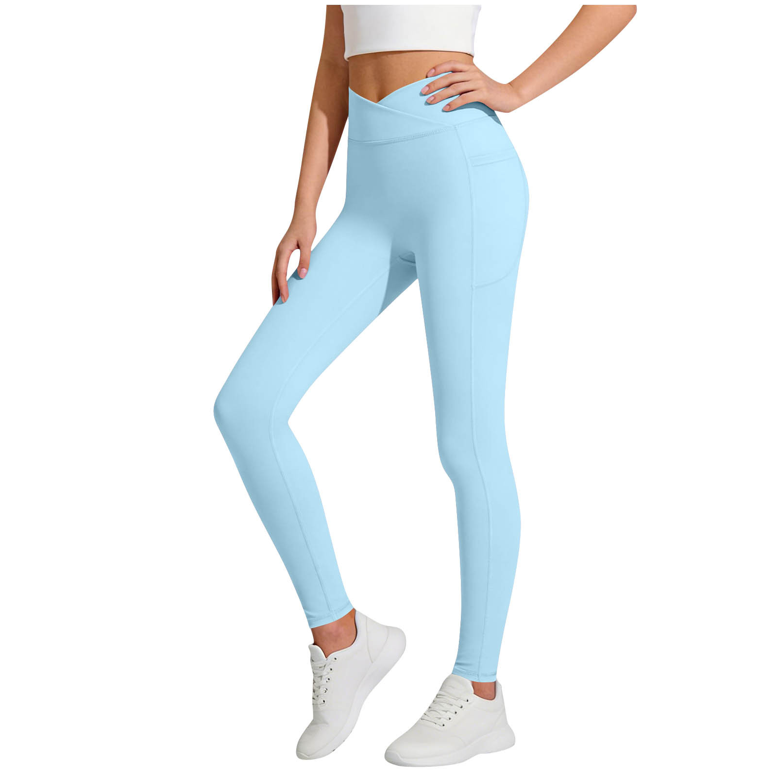 FAHXNVB Girl's Cross Waist Yoga Leggings with Pockets High Waisted Slim ...