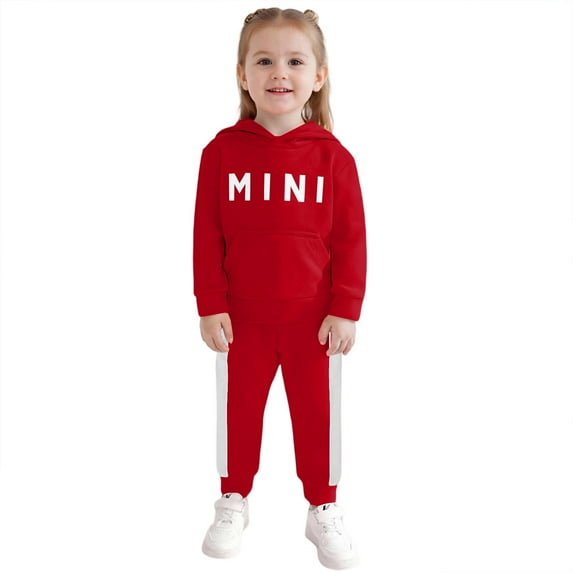 FAHXNVB Girls' 2-Piece Outfit Letters Print Long Sleeve Hooded ...