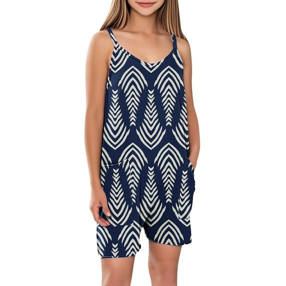 FAHXNVB Girls Cami Romper Sleeveless Lovely Graphic Print Jumpsuit Short with Pockets One Piece ...