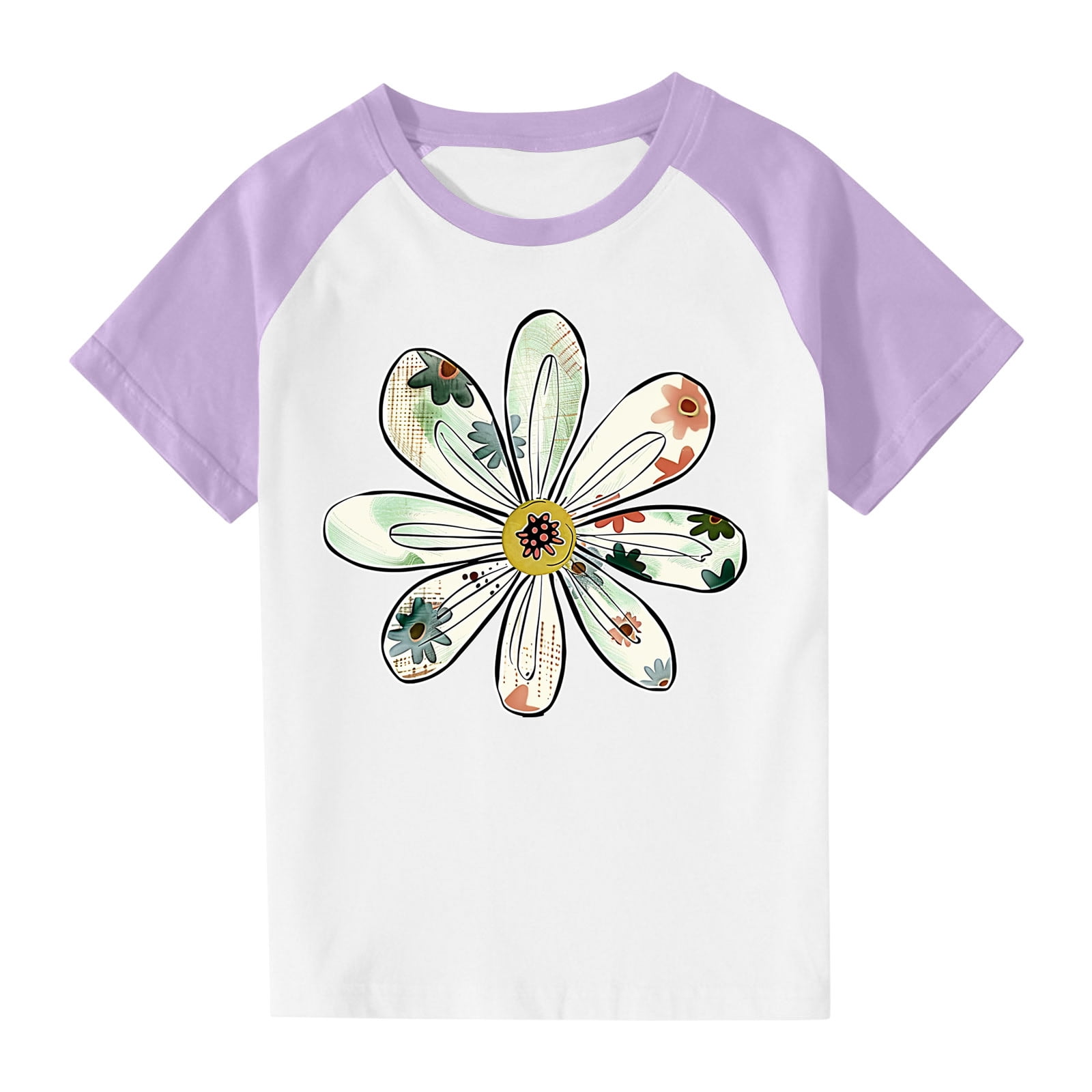 FAHXNVB Girls Crewneck T-Shirts Short Sleeve Lovely Floral Print Soft ...