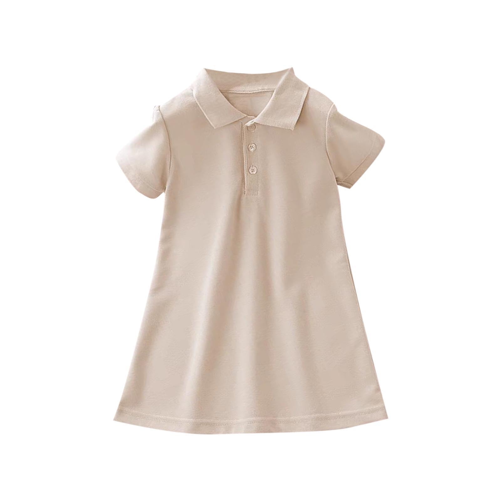 FAHXNVB Girls Dresses Lapel Solid Color Soft Cotton A-Line Swing Casual ...