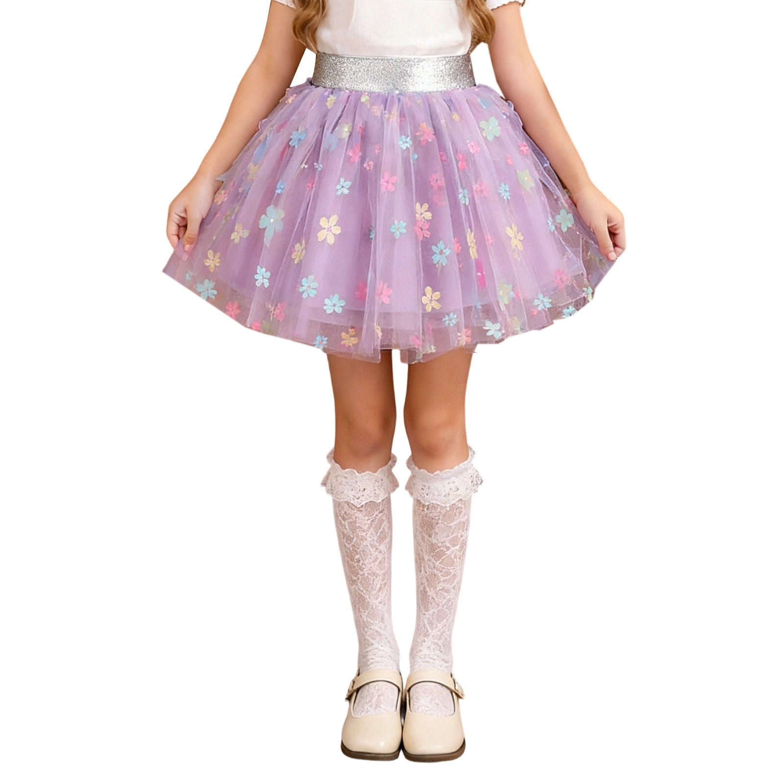 FAHXNVB Girls' Floral Tulle Skirt Elastic Waist Princess Mesh Tulle ...