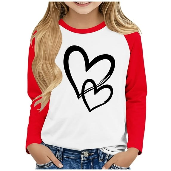 FAHXNVB Girls Long Sleeve T-Shirts Soft Cotton Lovely Hearts Print ...